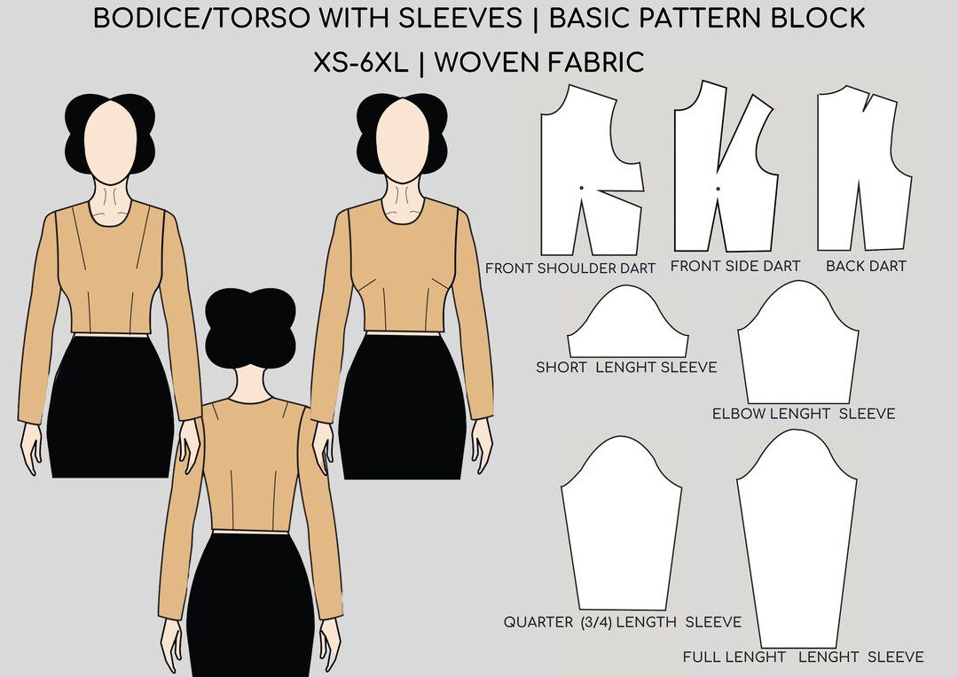 Basic Bodice/torso Pdf Sewing Pattern Sloper/block Basic Block With ...