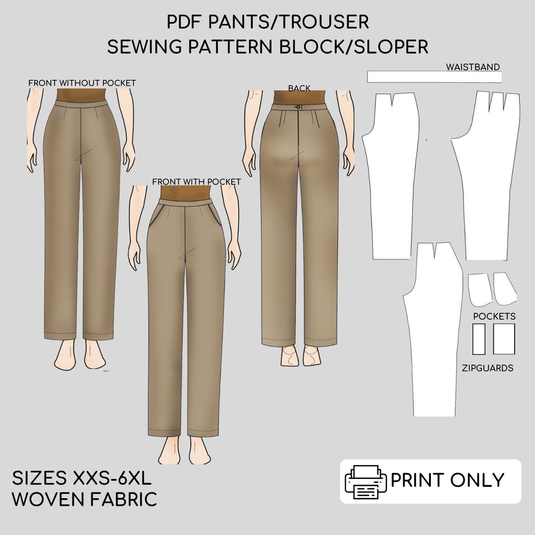 Basic Pants Block for Women Sloper Pdf Sewing Pattern Basic Straight ...