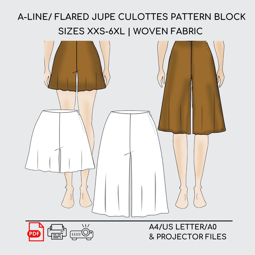 PDF A Line Jupe Culottes Sewing Pattern Block/sloper | PDF Flared ...