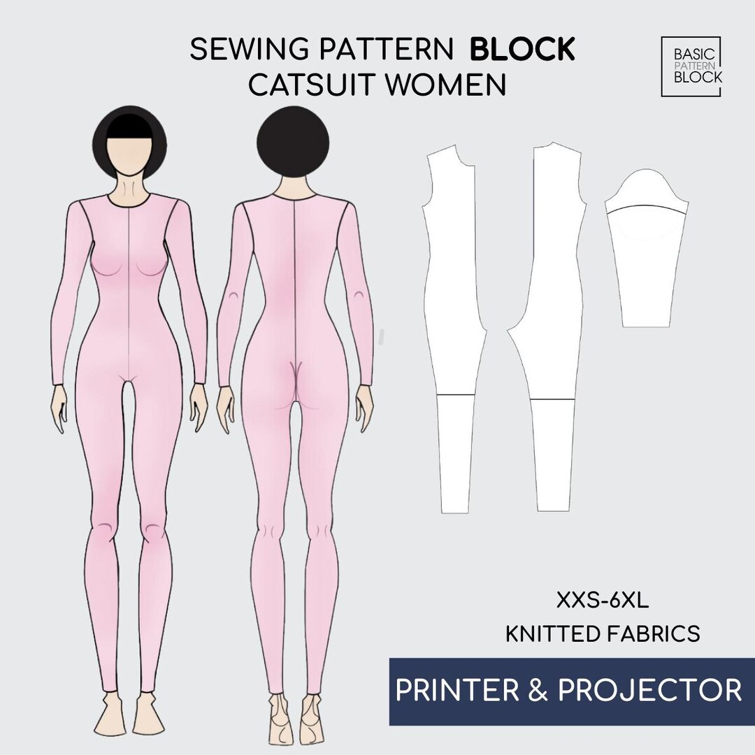 Catsuit Sewing Pattern Blocks • Women's Leotard Bodysuit (PDF Download ...