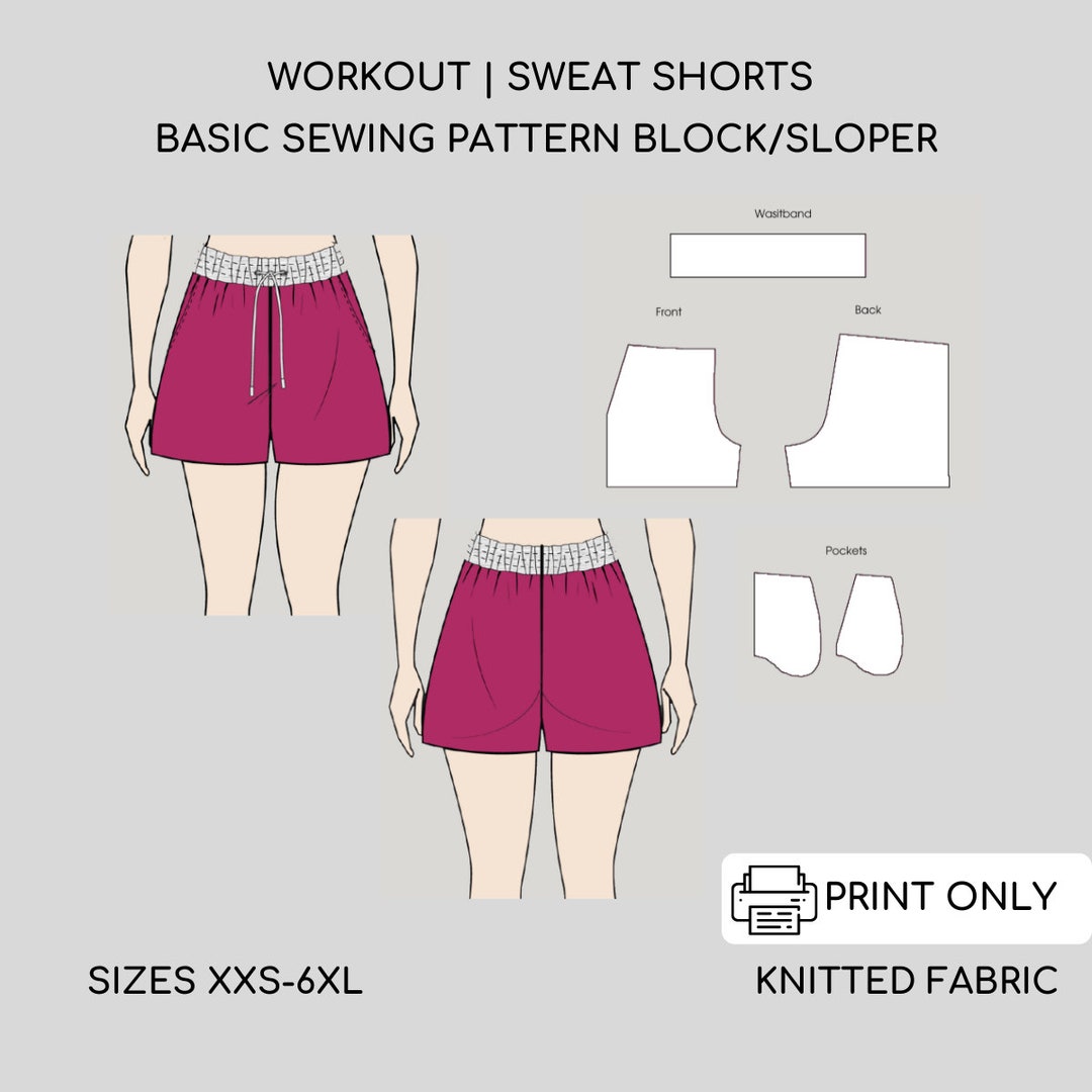 PDF Workout Sweat Shorts Printable Pdf Sewing Pattern Block Instant ...