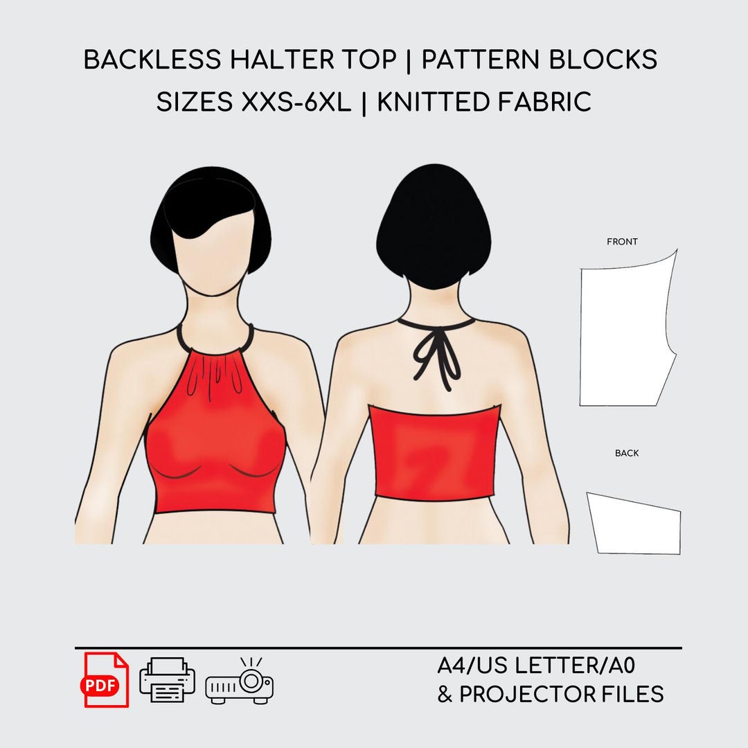 PDF Backless Sewing Pattern Block | Crop Top Halter Blouse Bustier ...