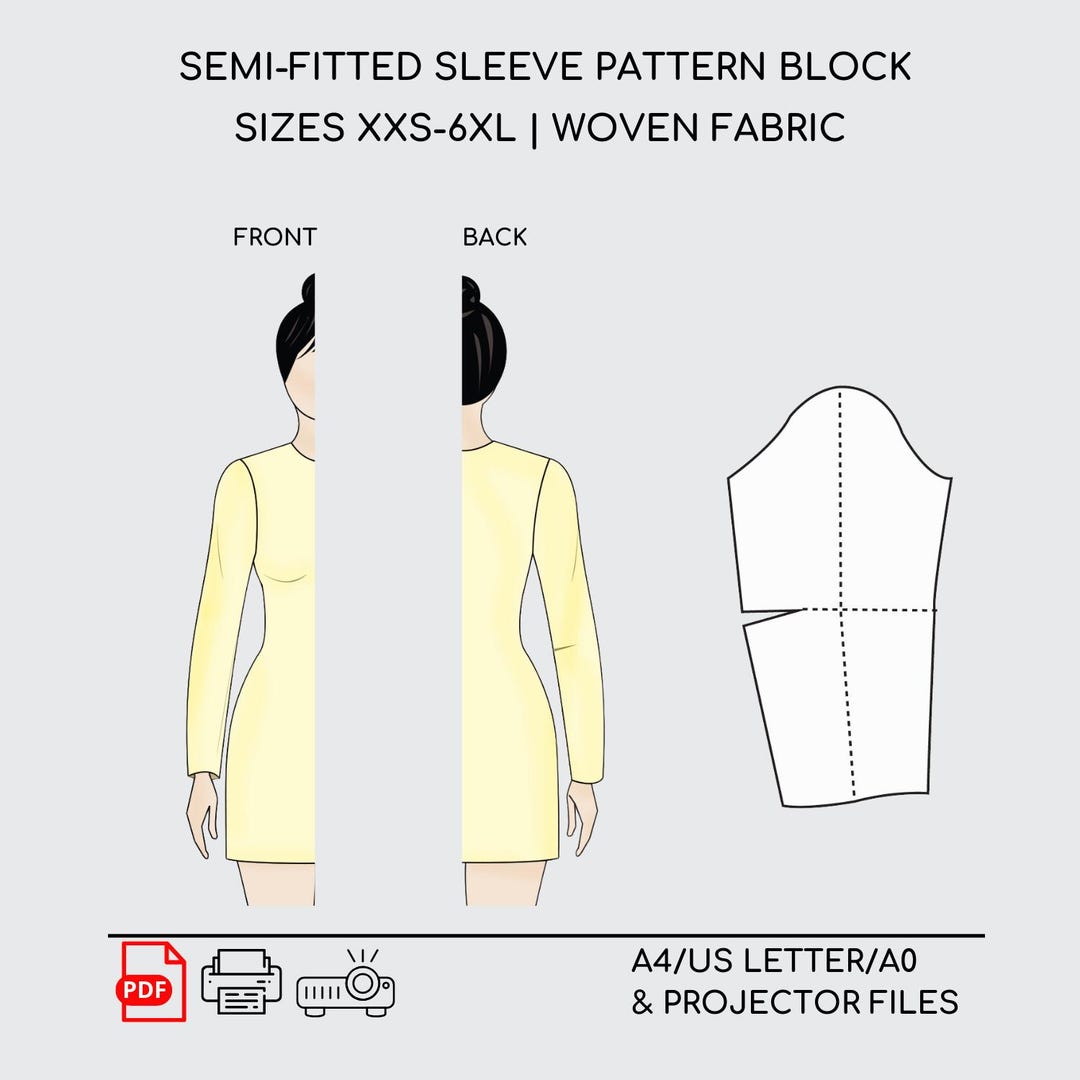 Pdf Semi Fitted Sleeve Sewing Pattern Block | Long Sleeve Sewing Pattern | Basic Sleeve Sloper ...