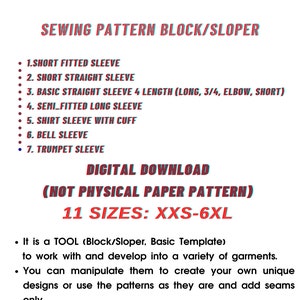 PDF Sleeve Sewing Pattern Pack Vol 1 Women Basic Sleeve Sewing Bundle Sleeve Sloper Package ...