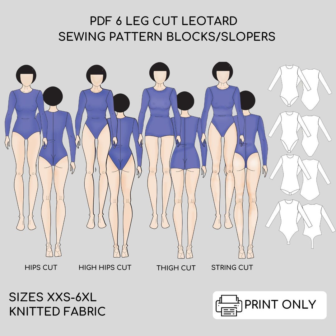 Leotard Sewing Pattern Block 4 Leg Cuts Bodysuit Gymnastics Leotard ...