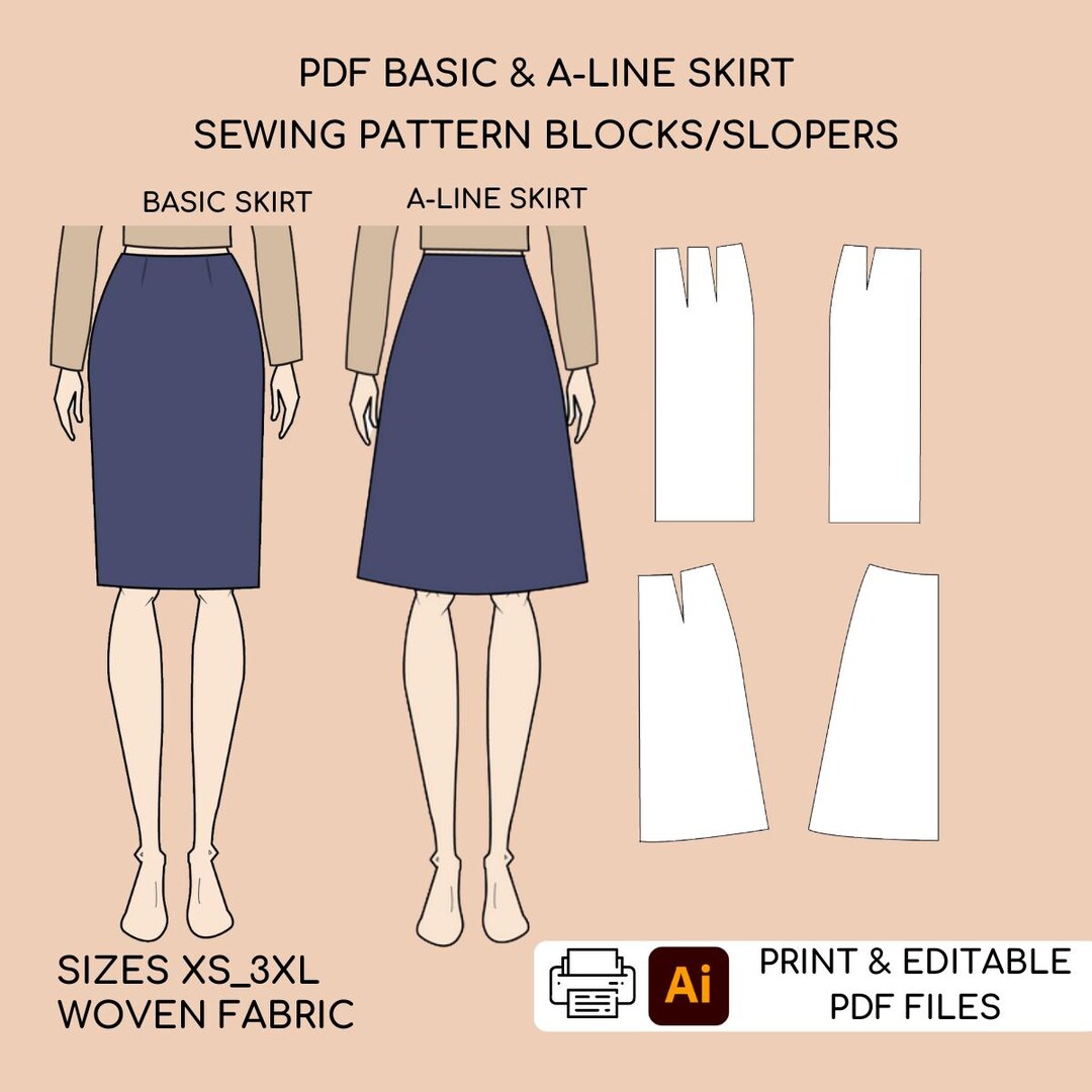 High Waist Skirt Basic Pattern Block A-line Skirt Sewing Pattern Basic ...