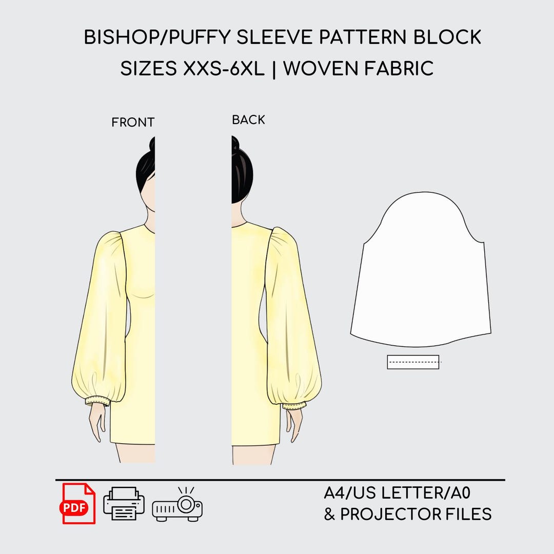 Pdf Bishop Sleeve Sewing Pattern Block | Easy Puffy Sleeve Sewing ...