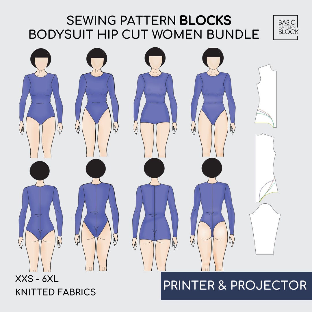 Leotard Sewing Pattern Blocks • 4 Leg Cut Bodysuit (PDF Download ...