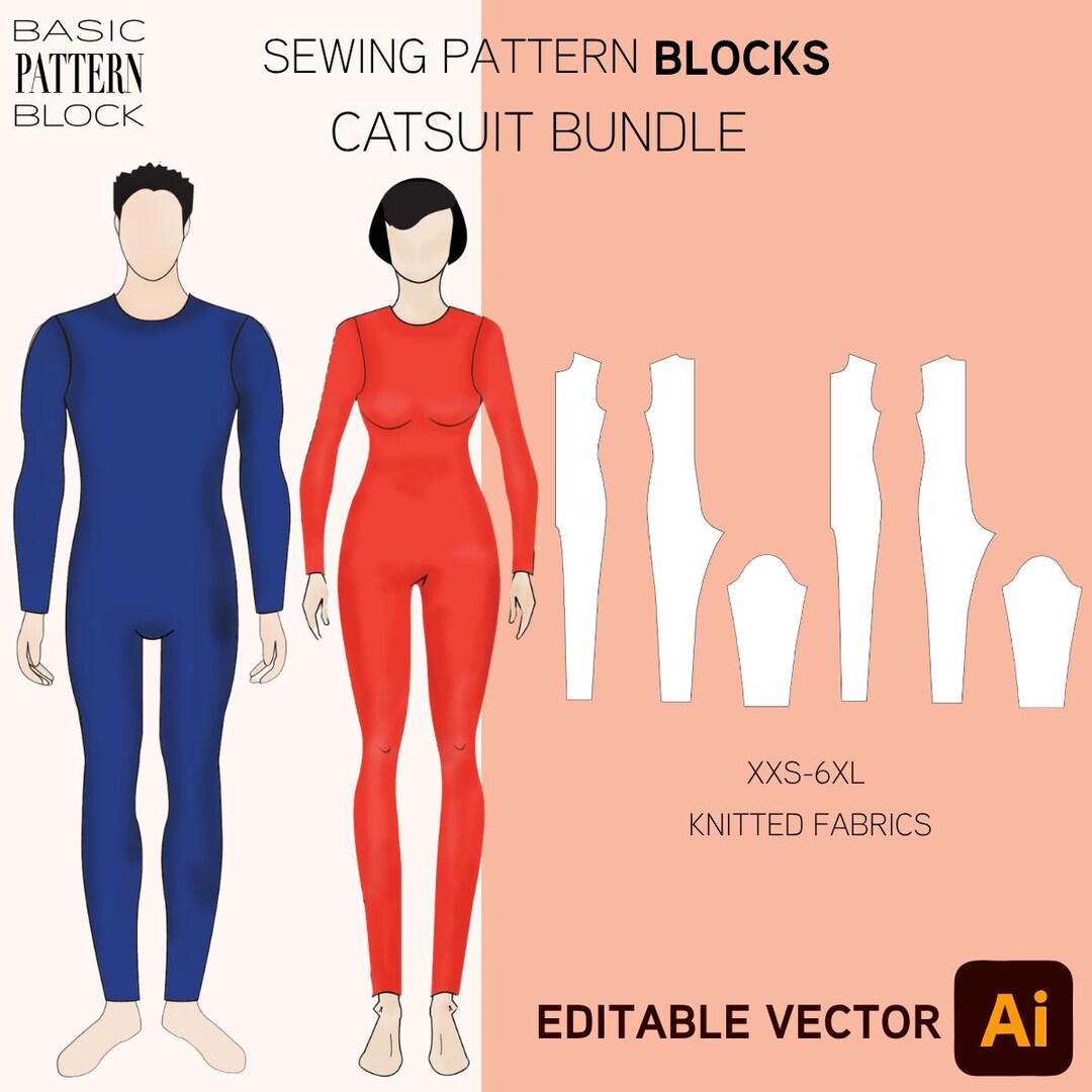 Bodysuit Sewing Pattern Blocks • Mens & Womens Bundle Leotard, Cosplay ...
