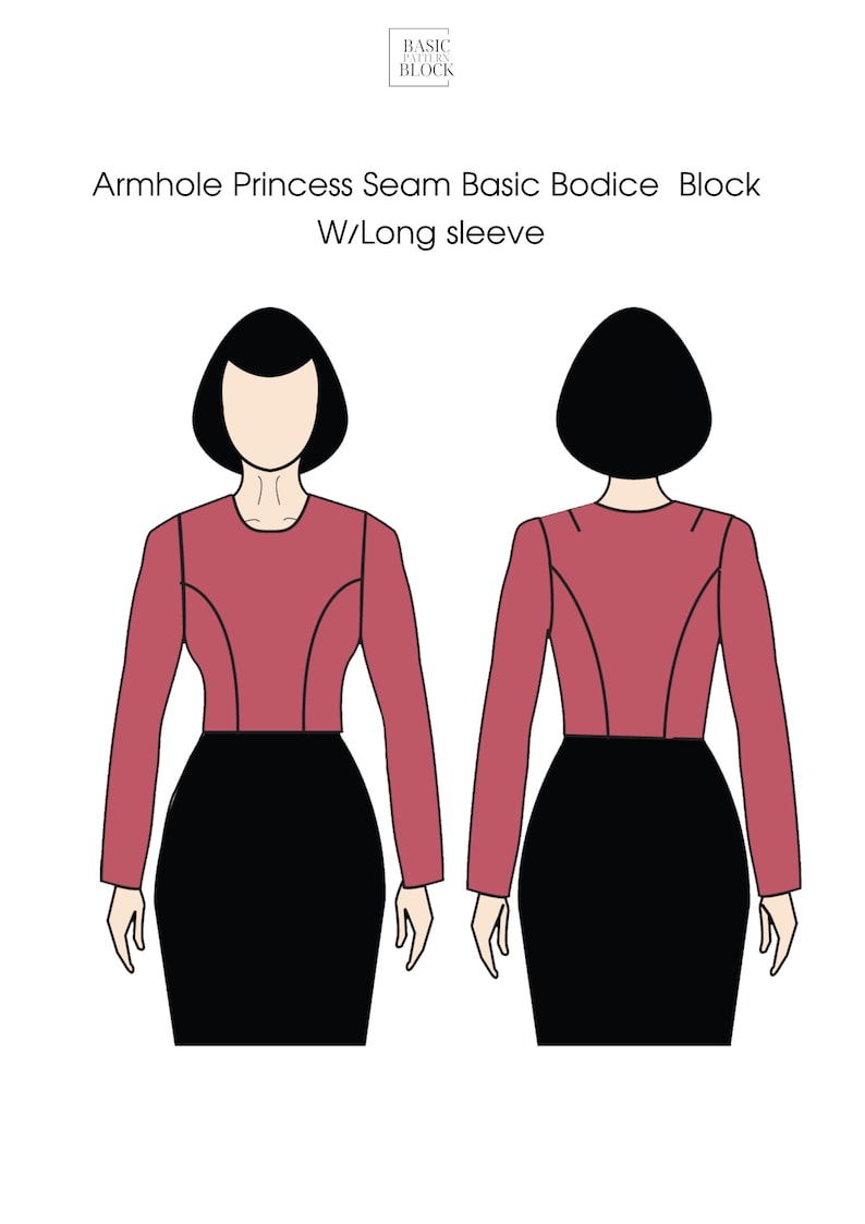 Princess Seam Bodice Sewing Pattern Block • Long Sleeve Top Sizes:xxs ...