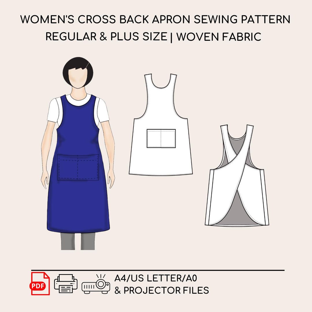 Women's Cross Back Apron Pdf Sewing Pattern | Regular & Big Sizes ...