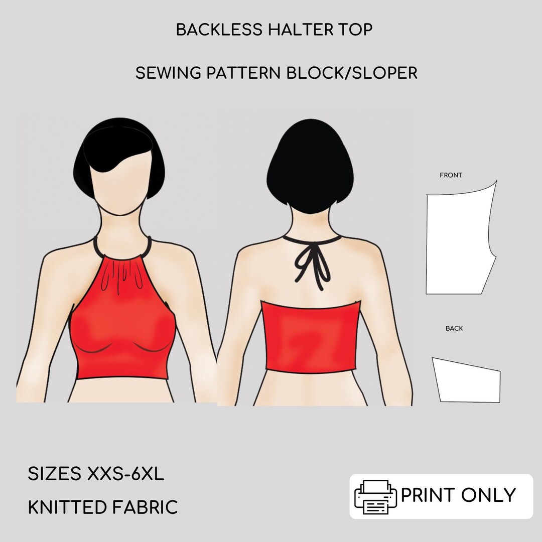 PDF Backless Sewing Pattern Block Crop Top Halter Blouse Bustier Back ...