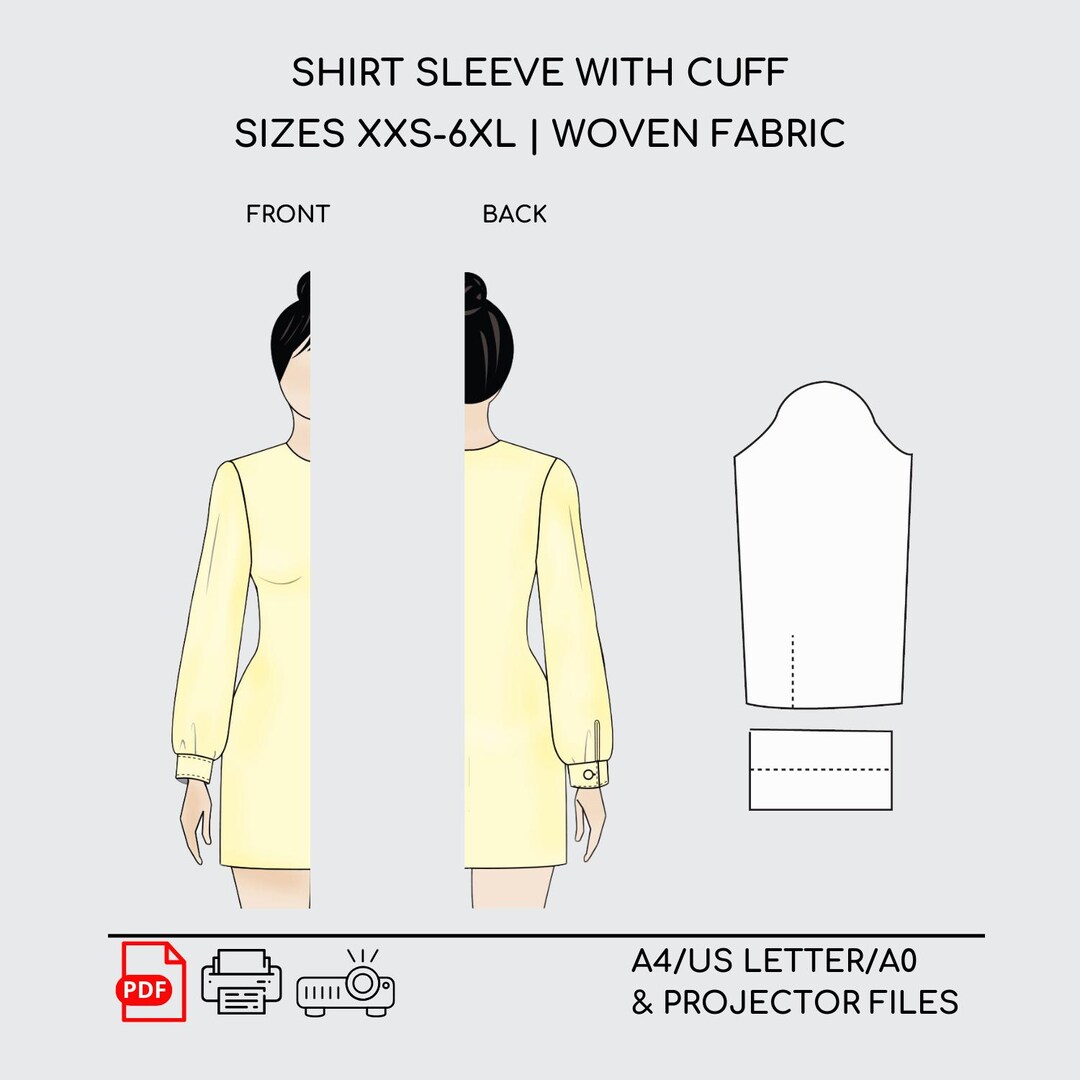 PDF Shirt Sleeve With Cuff Sewing Pattern Block | Long Sleeve Sewing ...