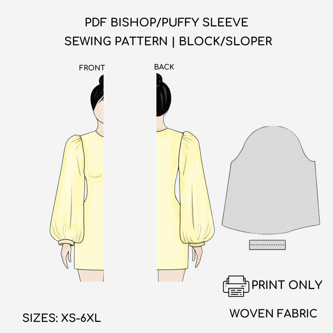 Pdf Bishop Sleeve Sewing Pattern Block Easy Puffy Sleeve Sewing Pattern ...