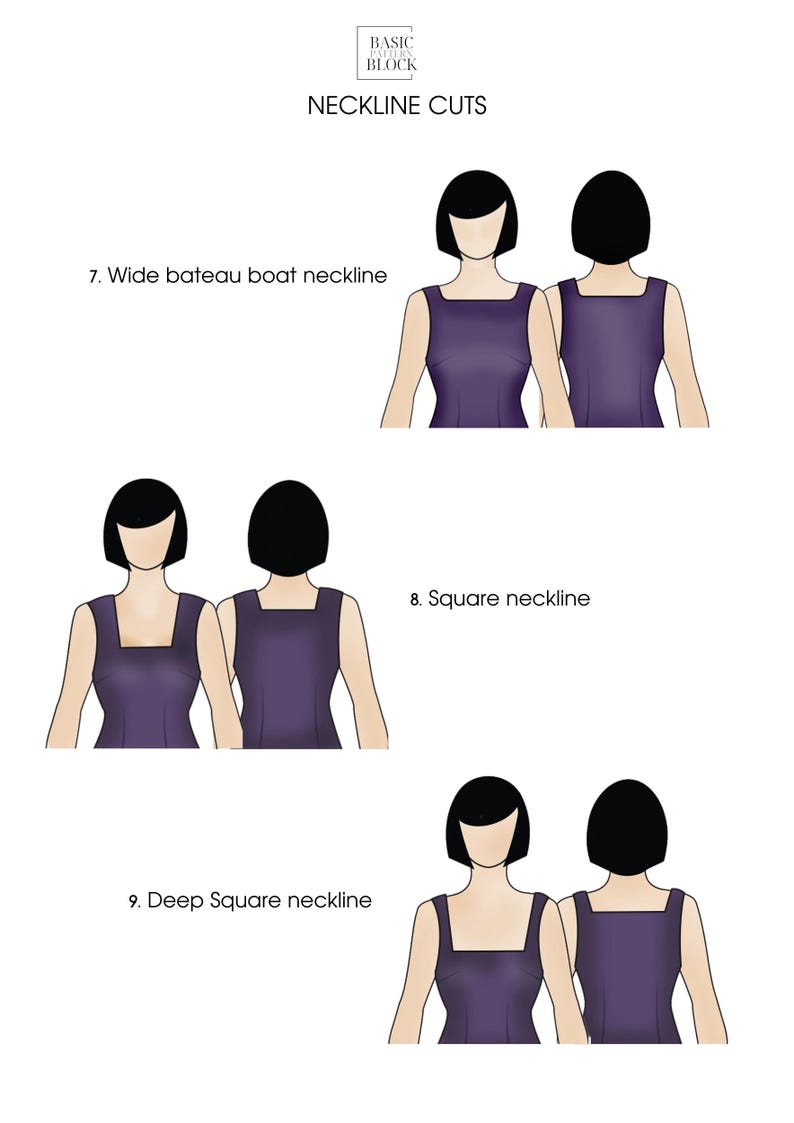 EDITABLE PDF | Neckline Cuts Sewing Pattern Block Bundle | 12 Neckline ...