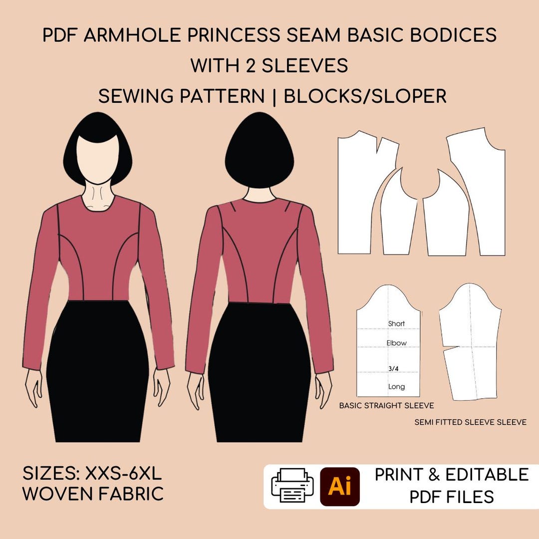 PDF Armhole Princess Seam Bodice Sewing Pattern Block/sloper, Princess ...