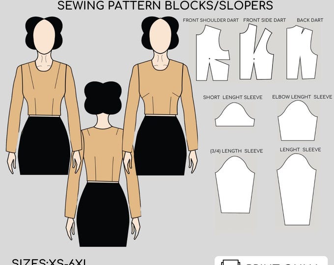 Basic Bodice Block Pattern With Darts - Etsy Canada