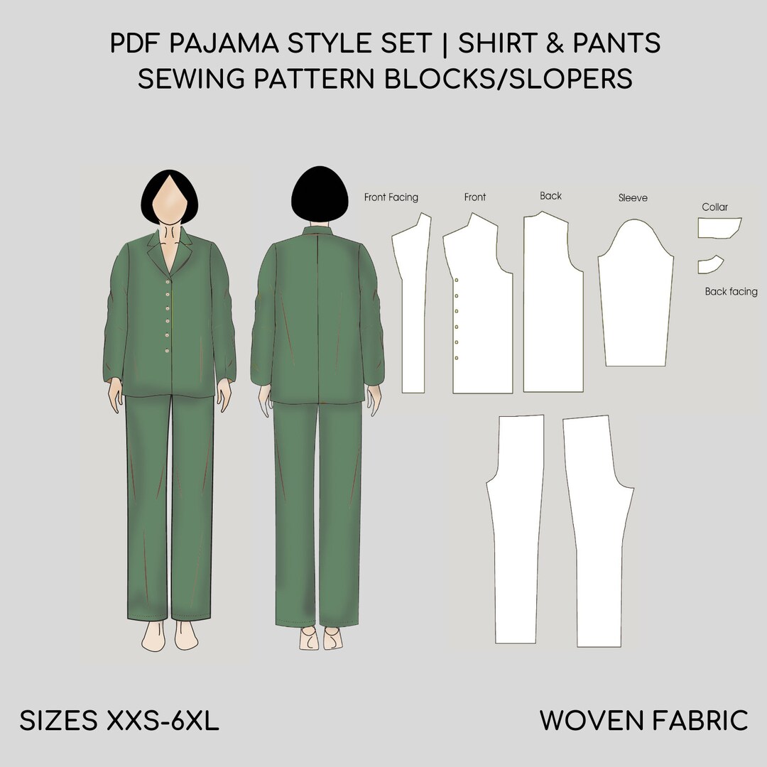 Pdf Pajama Style Set Sewing Pattern Shirt Pants trousers sewing Pattern ...