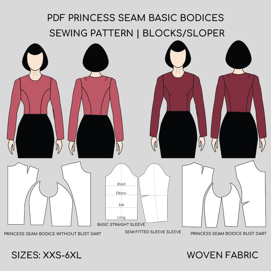PDF Princess Seam Bodice Sewing Pattern Block/sloper Armhole Princess ...