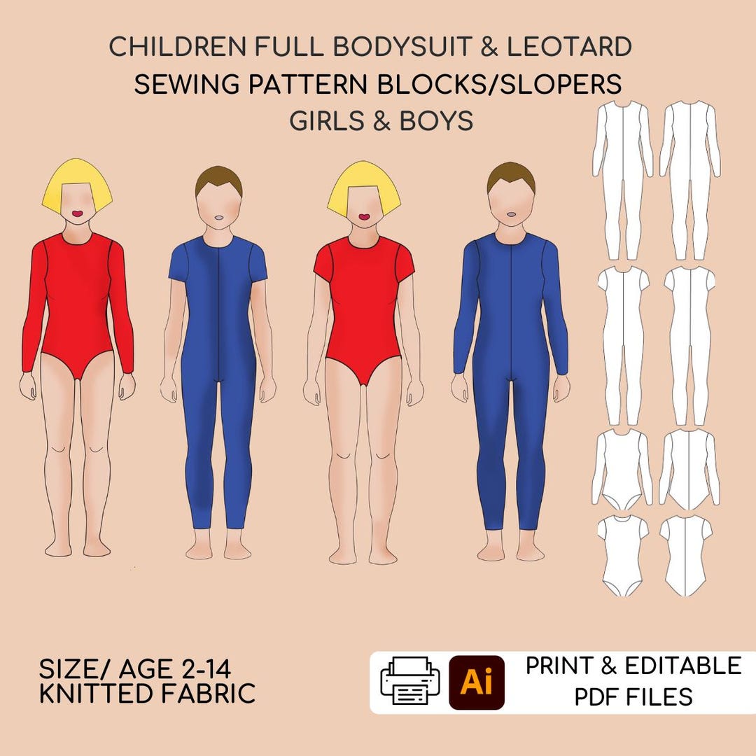 Pdf Children Bodysuit, Leotard Sewing Pattern Blocks PRINT & EDIT ...