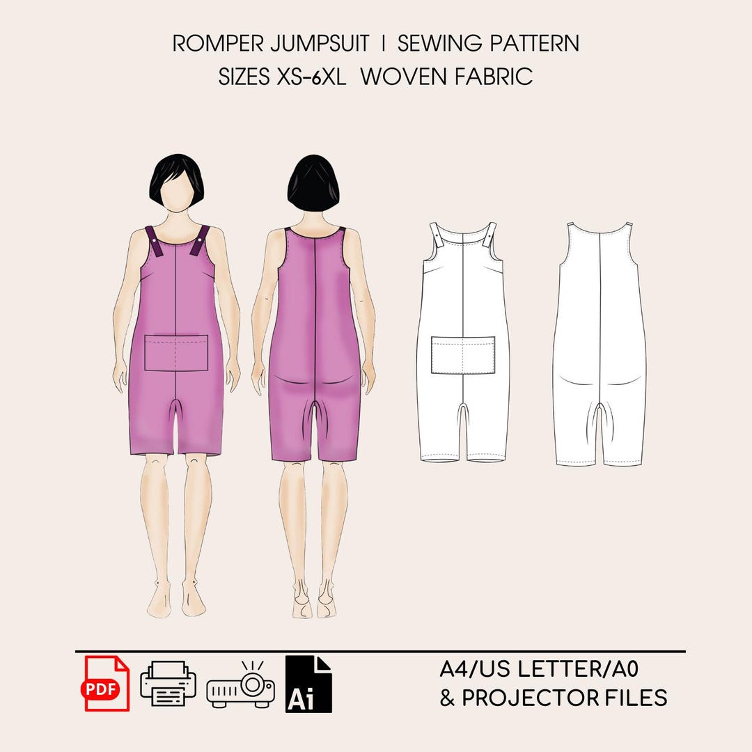 Pdf Romper Jumsuit Sewing Pattern | Linen Romper Jumsuit Pattern | Easy ...