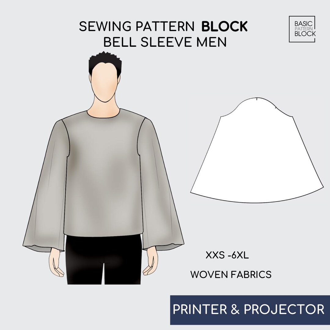 Mens Bell Sleeve Sewing Pattern Block (PDF Download) • Sizes XXS-6XL - Etsy