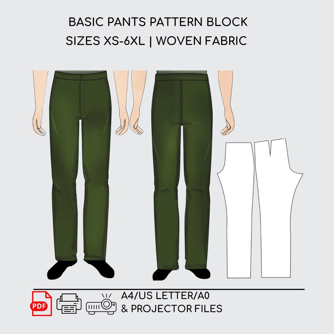 PDF Mens Pants Sewing Pattern Block | Basic Pdf Straight Trousers ...