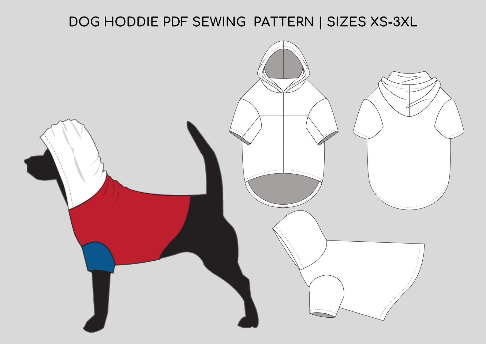 Dog Hoodie T-shirt Printable Pdf Sewing Pattern Sizes XS-3XL - Etsy