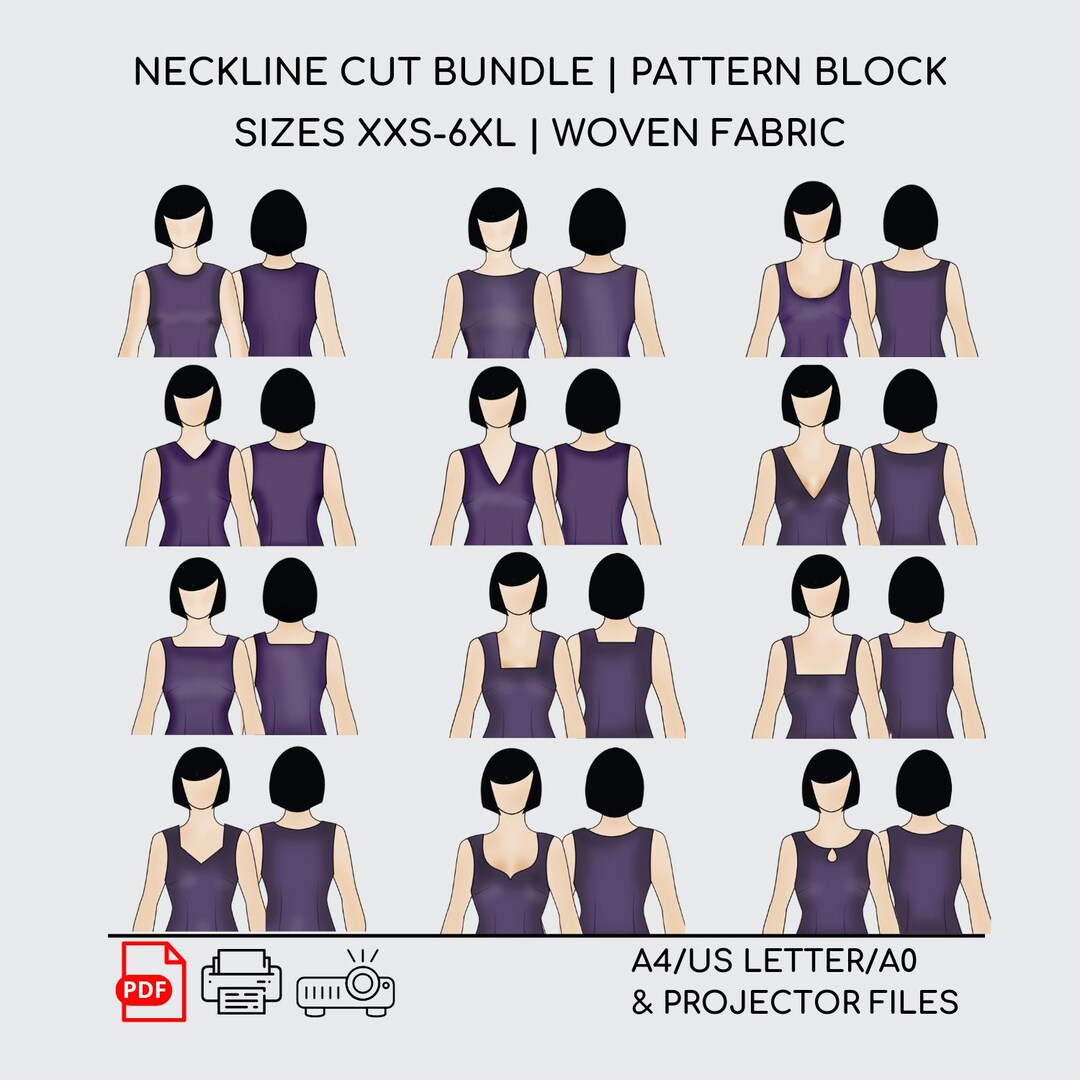 PDF Neckline Cut Bundle | Sewing Pattern Block | Different Necklines ...