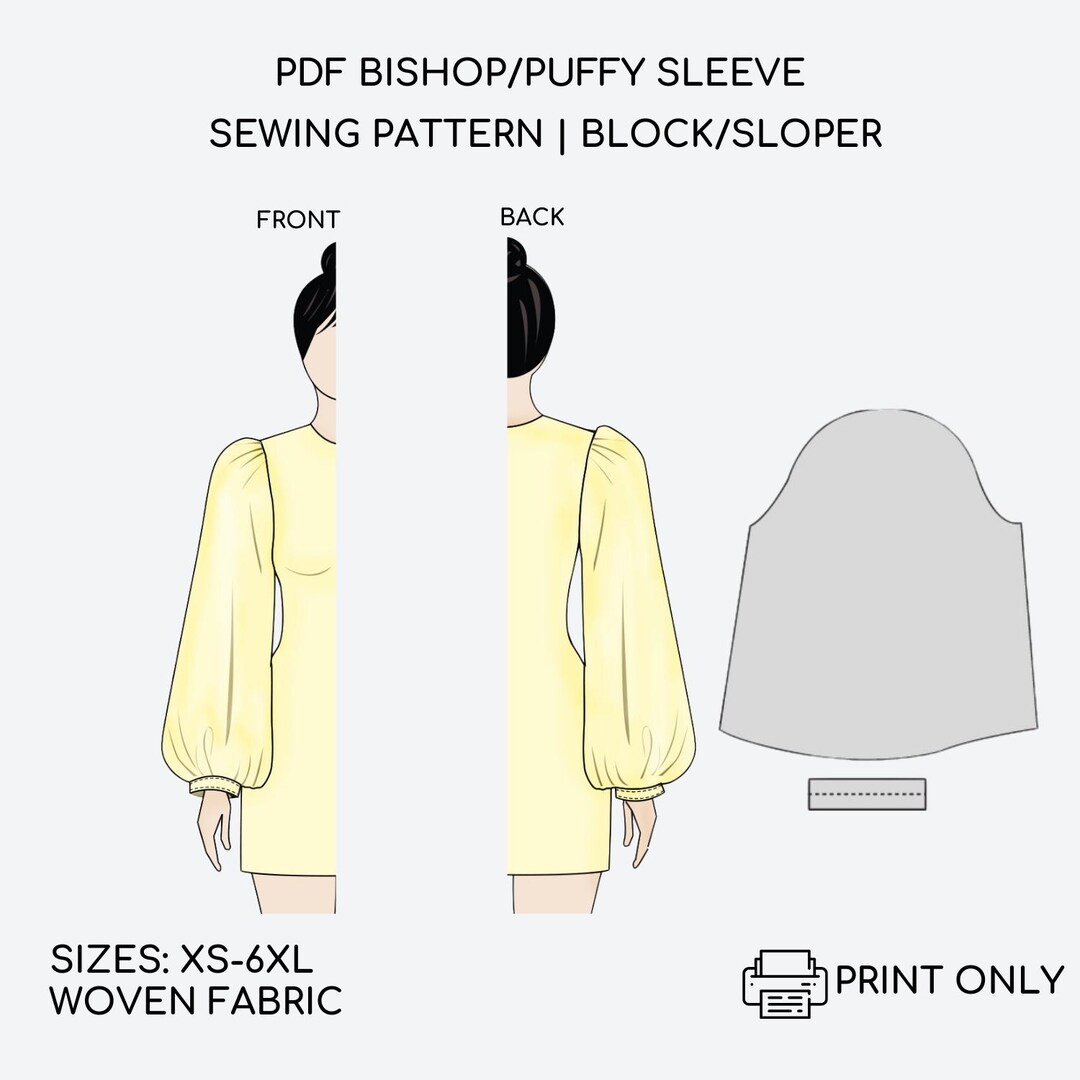 Pdf Bishop Sleeve Sewing Pattern Block Easy Puffy Sleeve Sewing Pattern ...
