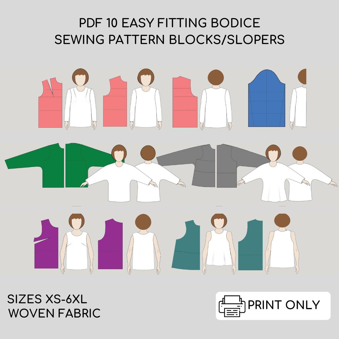Basic Loose Fit Sewing Pattern, Torso Pattern Block, Dartless Bodice ...