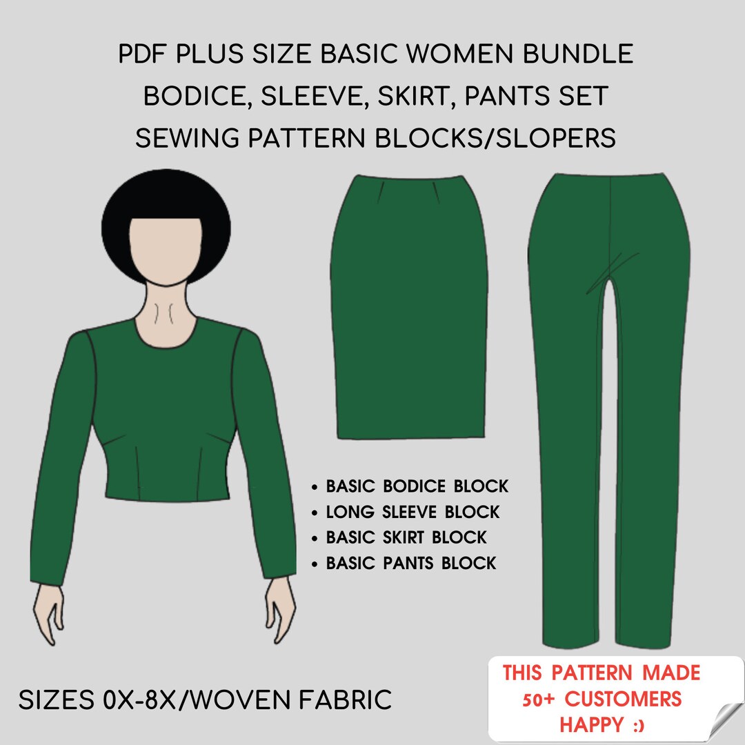 Pdf Plus Size Sewing Pattern Bundle Block/sloper Extende Sizes Pattern ...