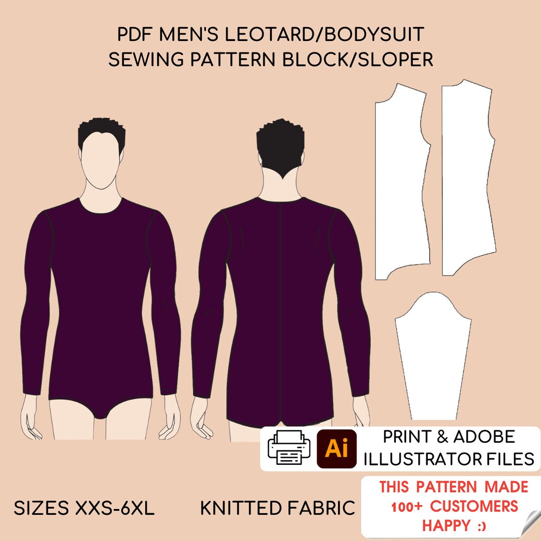 Pdf Men's Leotard, Men's Bodysuit Pattern Basic Men's Pdf Block Pattern ...