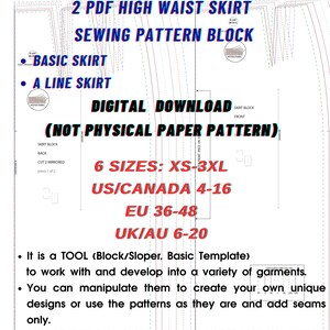 High Waist Skirt Basic Pattern Block A-line Skirt Sewing Pattern Basic ...