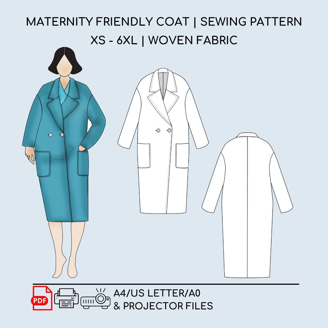 Maternity/ Pregnancy Sewing Pattern | Long Coat | Pregnancy Coat ...