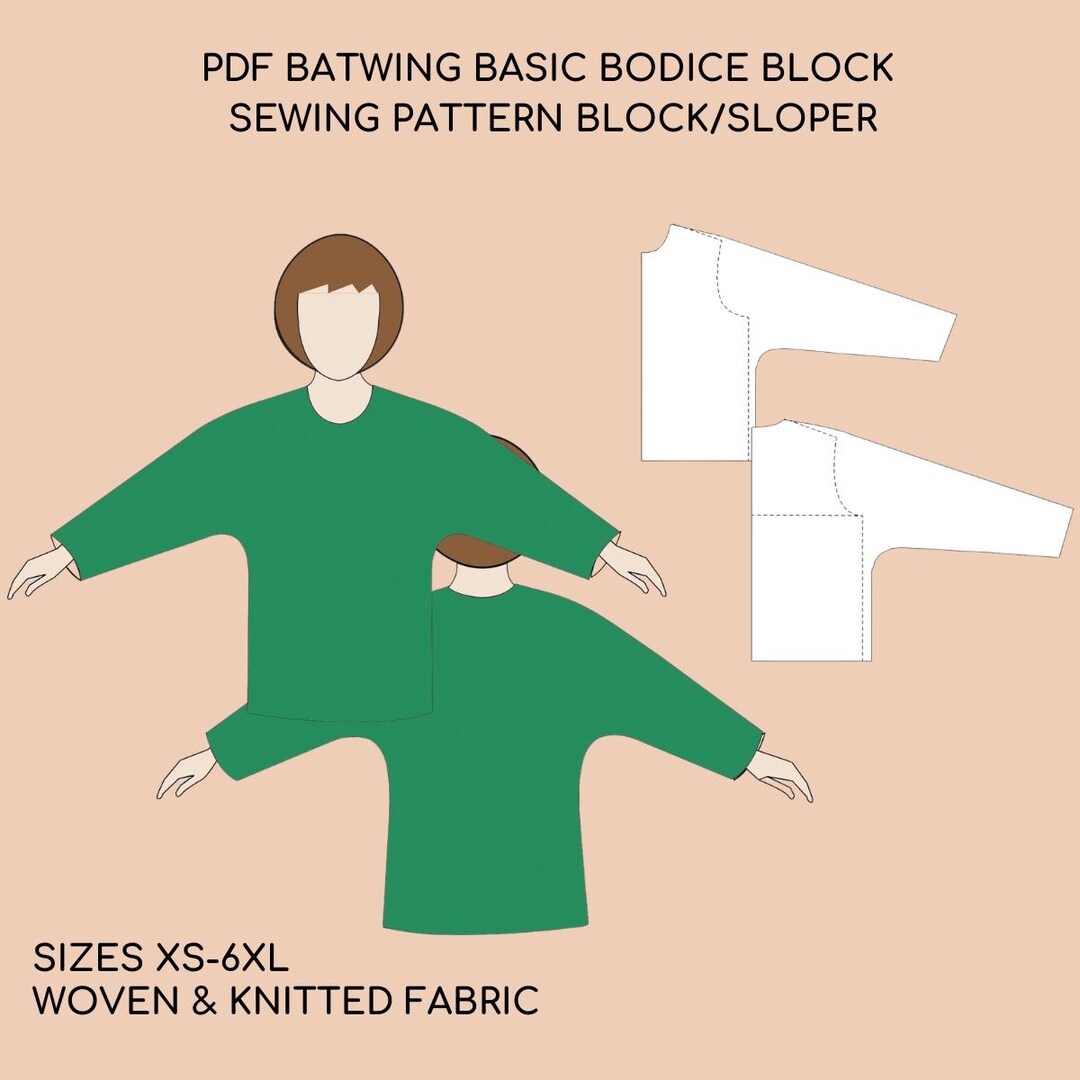Batwing Top Pattern Block, Top Sewing Pattern PRINT & EDIT, Blouse PDF ...