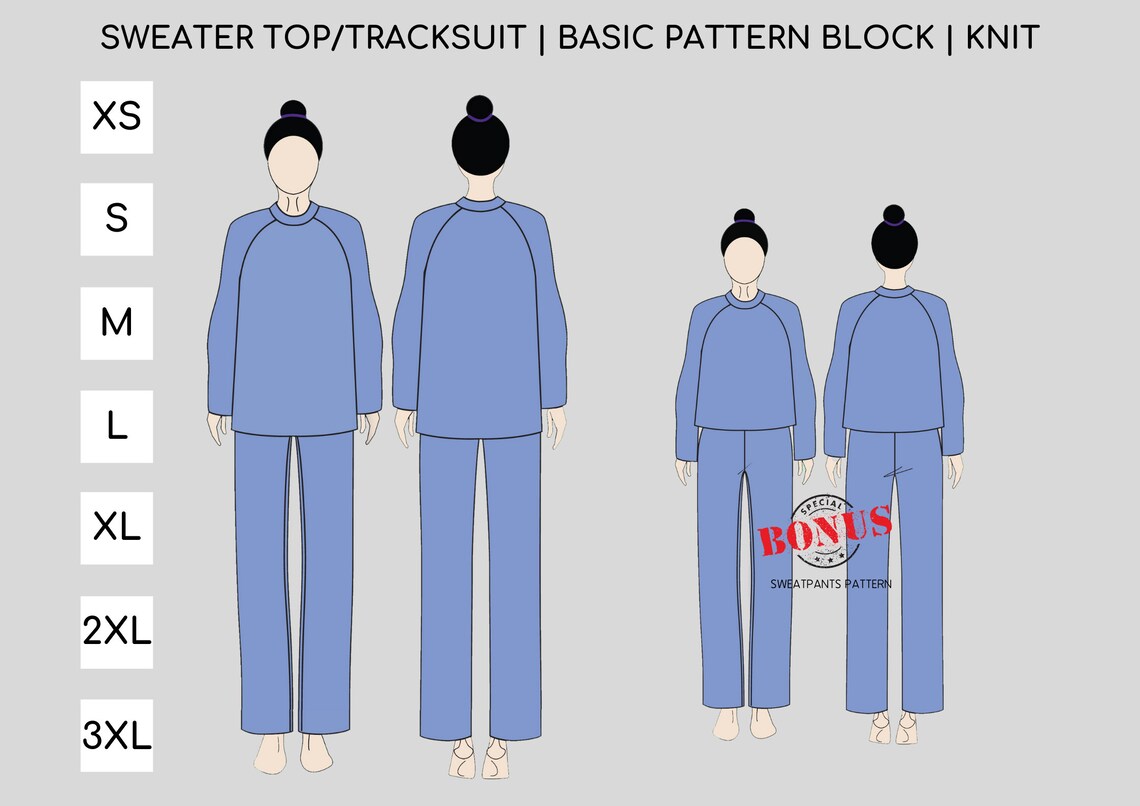 Tracksuit Set Pdf Sewing Pattern Block /sizes XS-3XL/ Training - Etsy