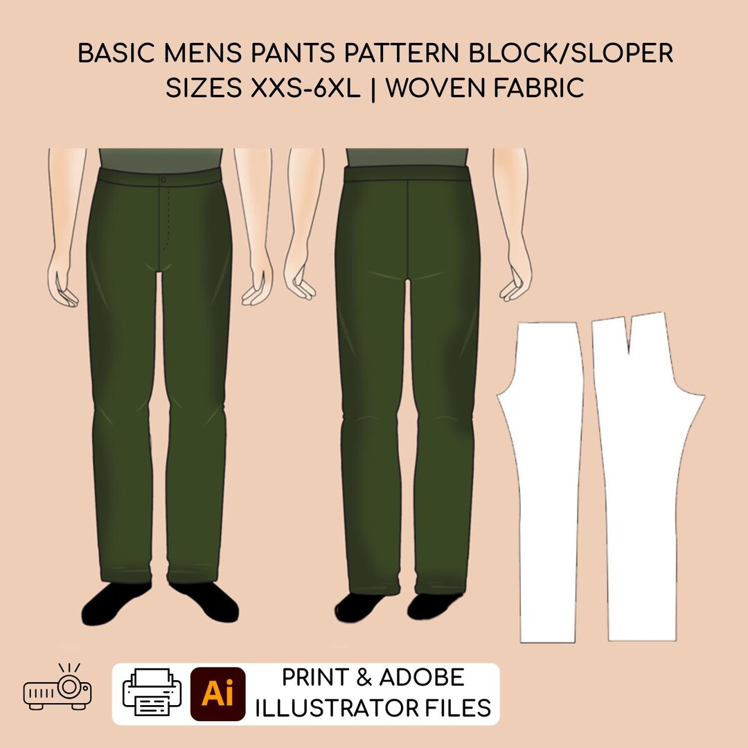 PDF Mens Pants Sewing Pattern Block | Basic Pdf Straight Trousers ...