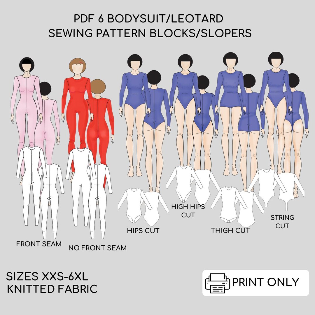 6 Styles Bodysuit Leotard Set PDF Sewing Pattern, 4 Leg Cut Bodysuit ...