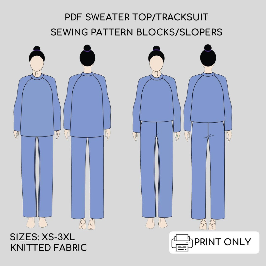 Tracksuit Set Pdf Sewing Pattern Block /training Set/ Raglan Sweater ...