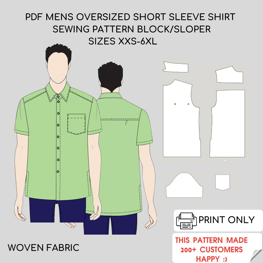 Oversized Button up Men's Shirt Printable Pdf Sewing Pattern Sloper ...