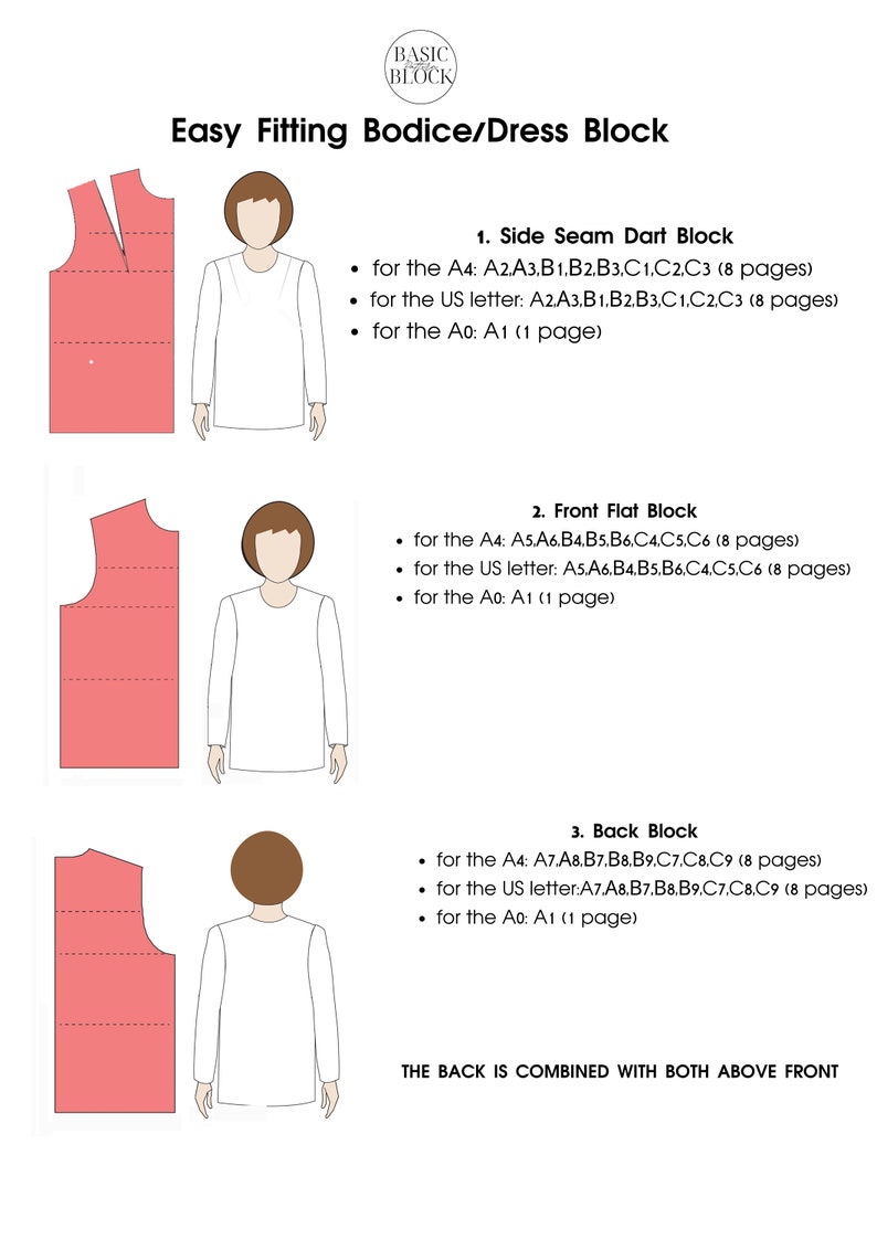 Basic Bodice Sewing Pattern Blocks Pack • Kimono, Batwing Top • Sizes ...