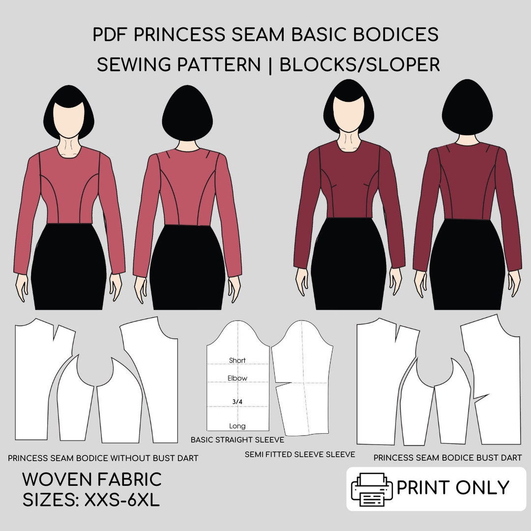 PDF Princess Seam Bodice Sewing Pattern Block/sloper Armhole Princess ...