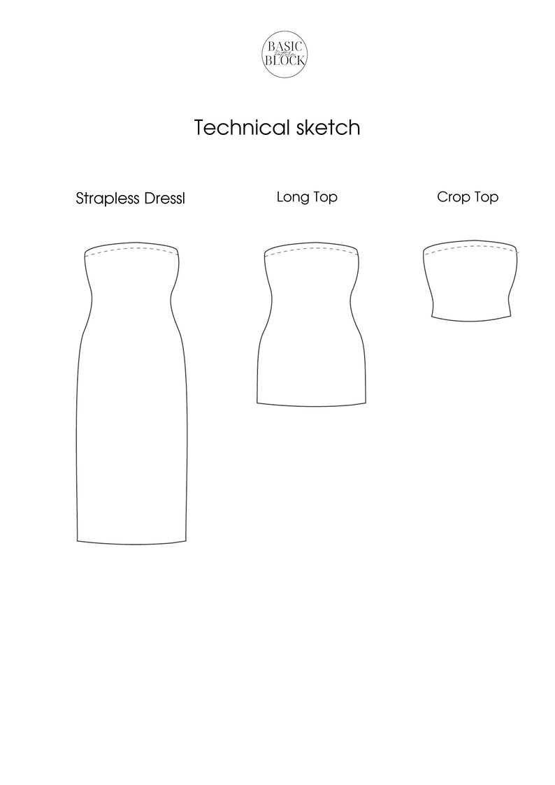 Strapless Tube Dress Sewing Pattern Block: Knit Fabric (PDF Download ...