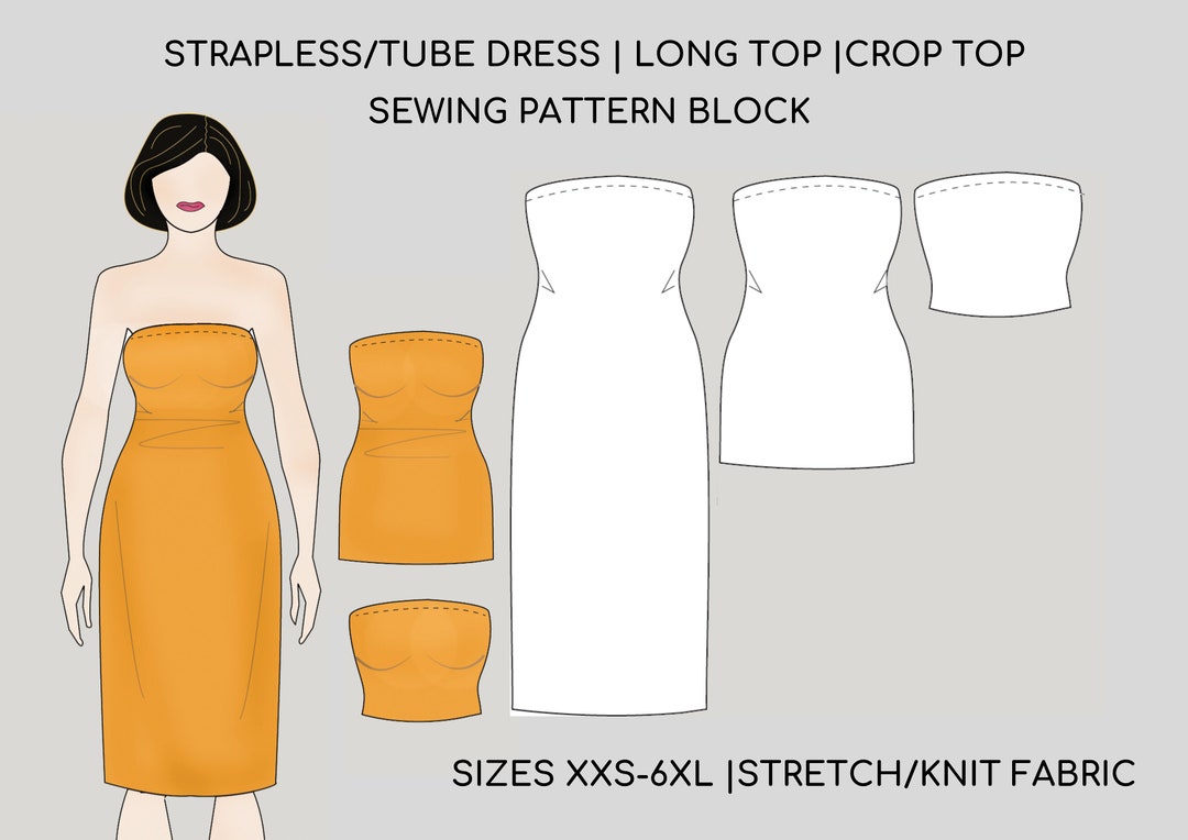 Strapless Tube Sewing Pattern Dress, Midi Tube Pdf, Pdf Strapless Top ...