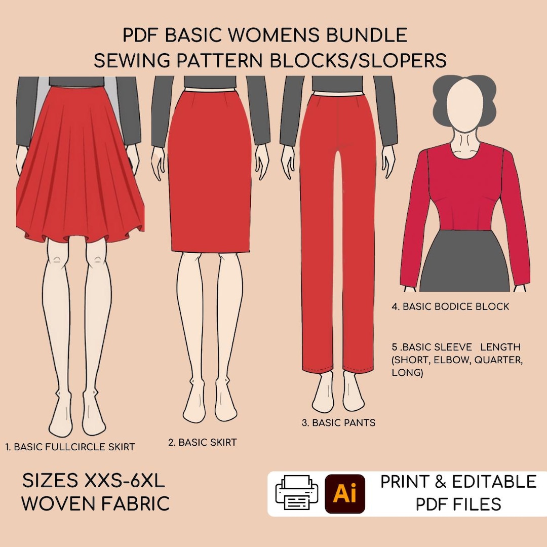 Woven Basic Sewing Block, Pattern Set, Basic Bodice With Sleeves, Basic ...