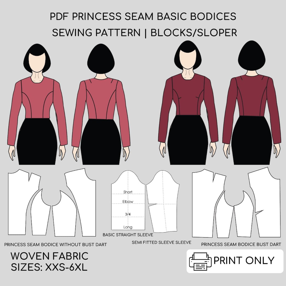 PDF Princess Seam Bodice Sewing Pattern Block/sloper Armhole Princess ...