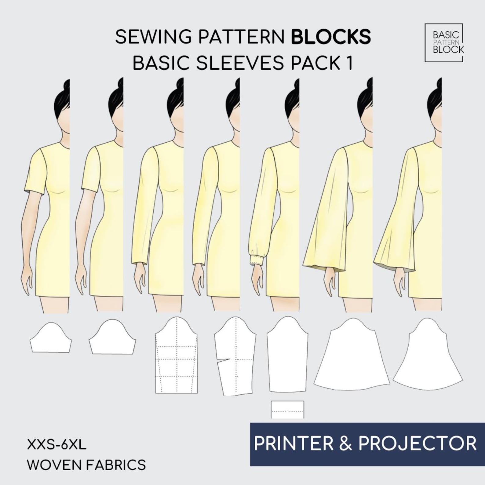 Sleeve Sewing Pattern Block Bundle • Women's Basic Sleeves (PDF ...