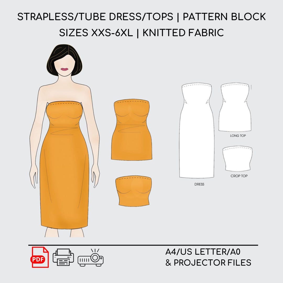 Strapless Tube Sewing Pattern Dress, Midi Tube Pdf, Pdf Strapless Top ...