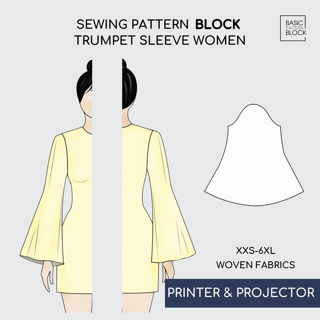 PDF Trumpet Sleeve Sewing Pattern Block (PDF Download) • Sizes XXS-6XL ...